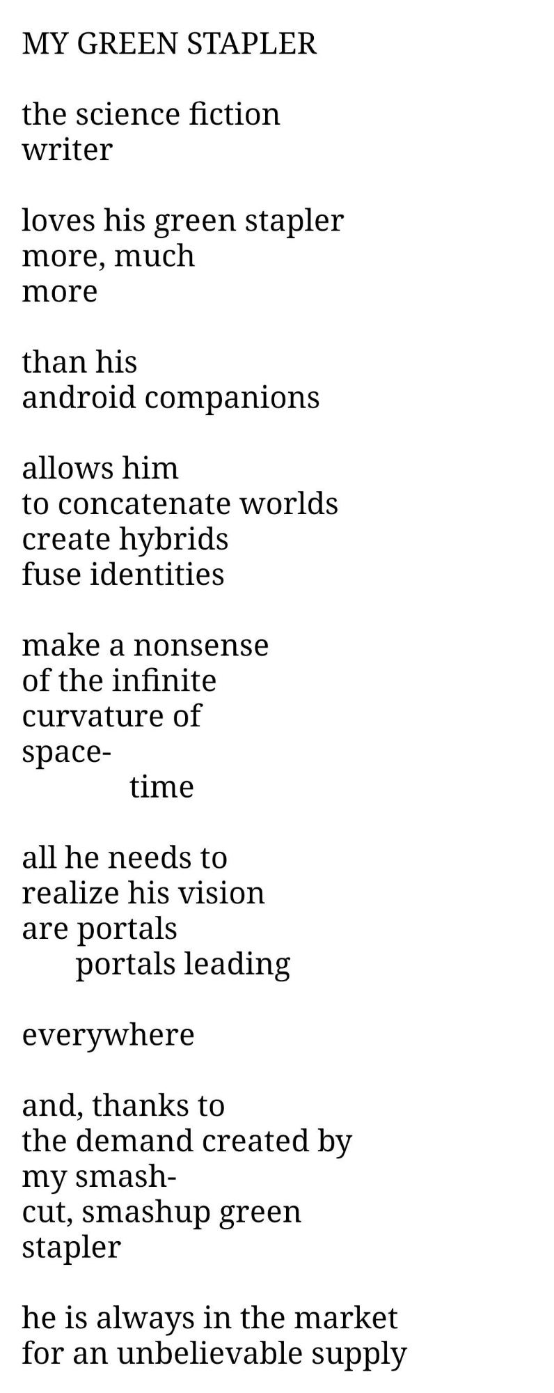 MY GREEN STAPLER – poems 2 die for