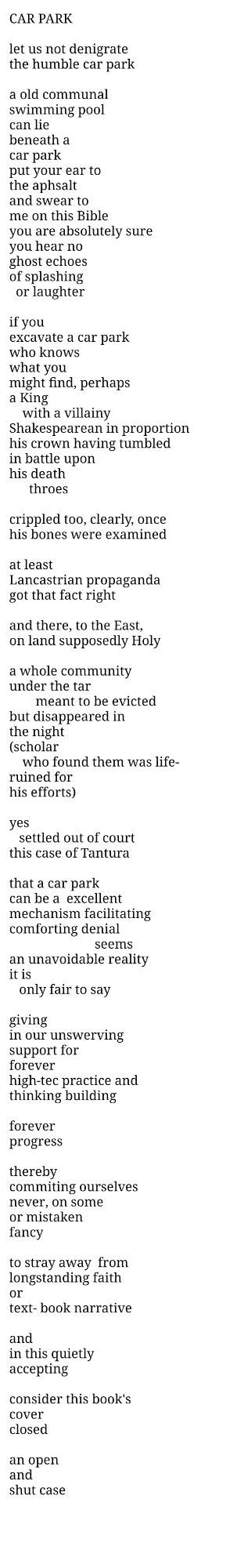 CAR PARK – poems 2 die for
