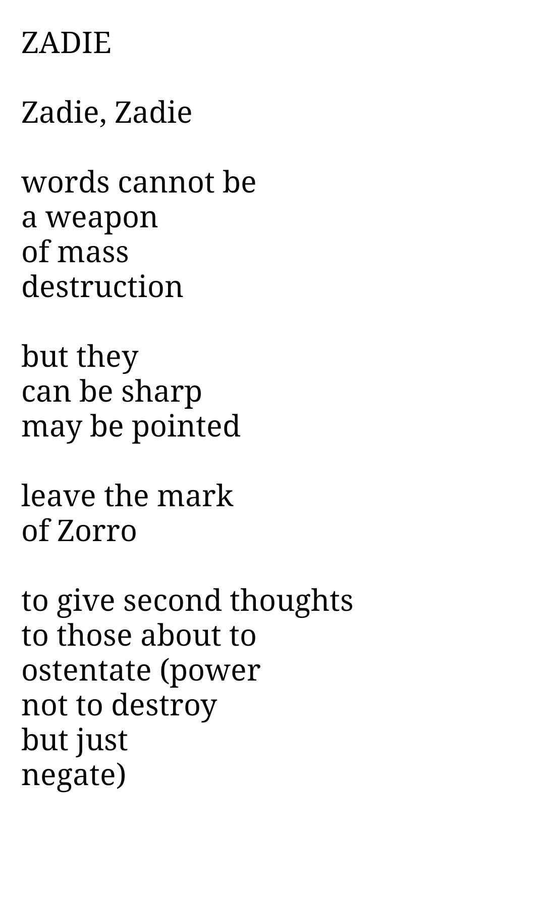 ZADIE – poems 2 die for