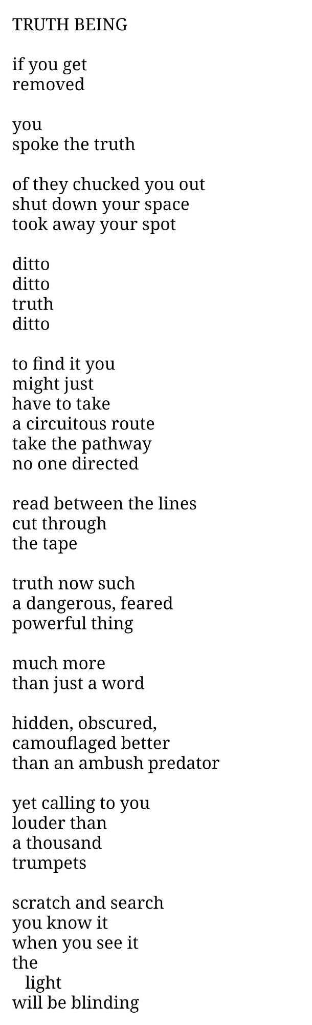 TRUTH BEING – poems 2 die for