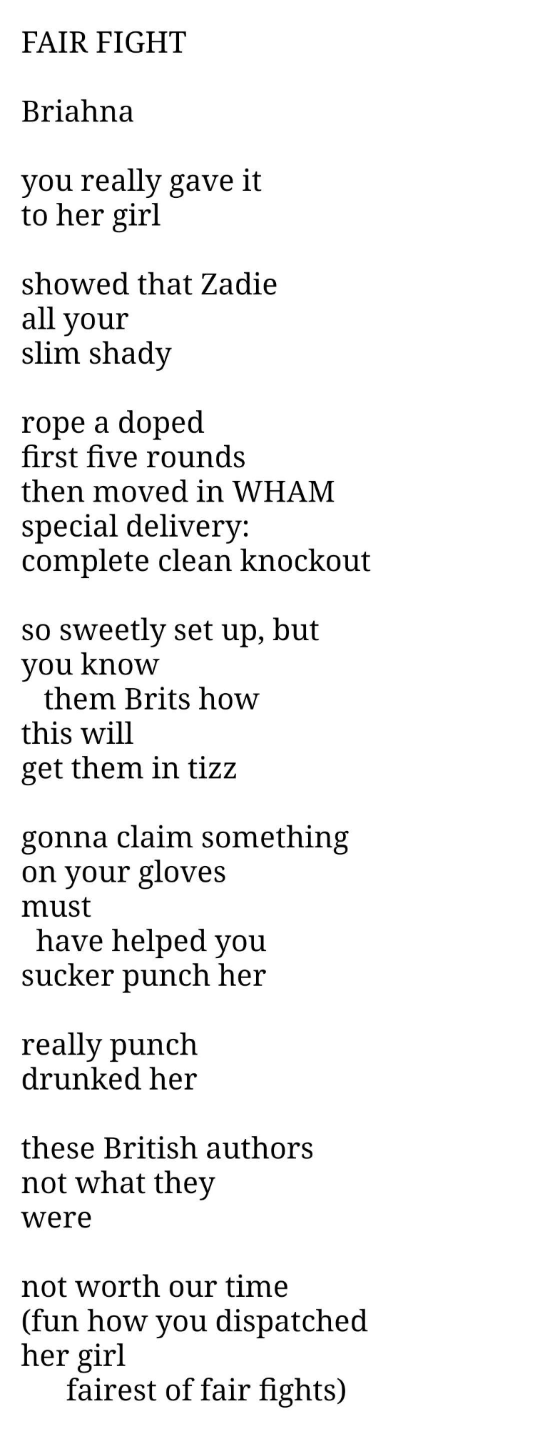 FAIR FIGHT – poems 2 die for