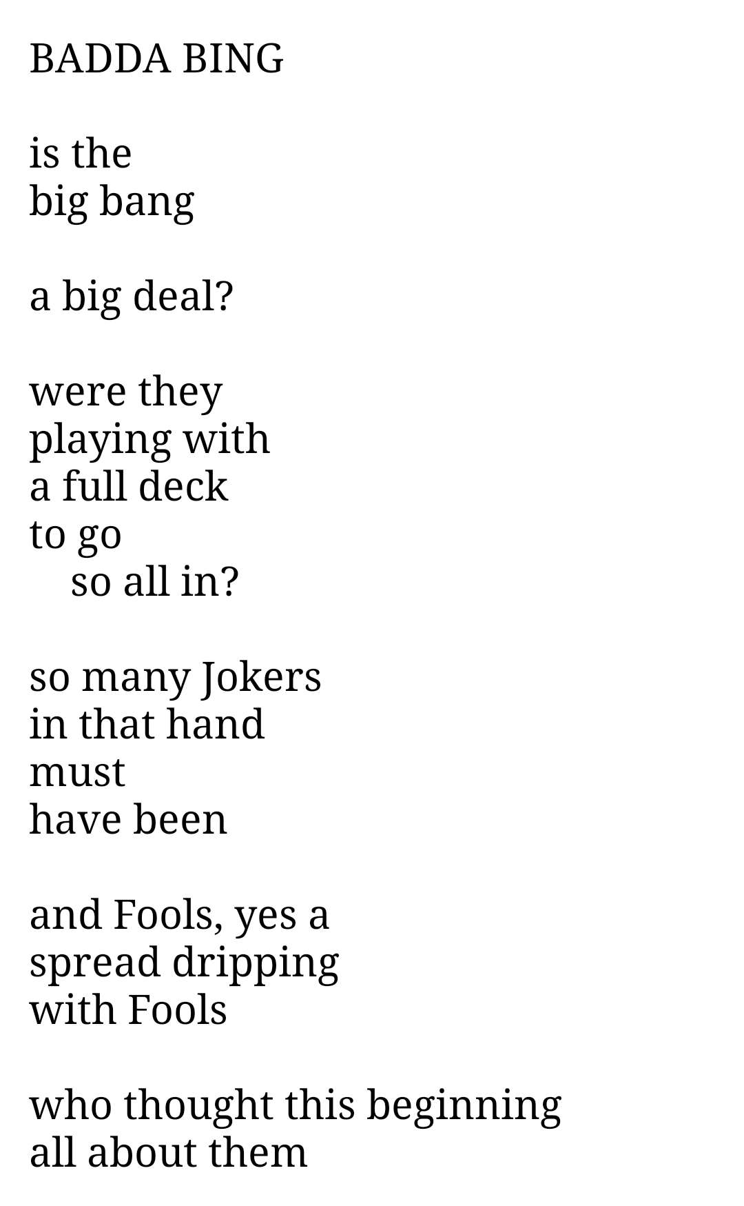 BADDA BING – poems 2 die for