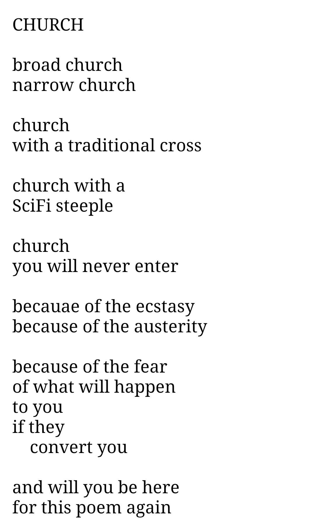 CHURCH – poems 2 die for