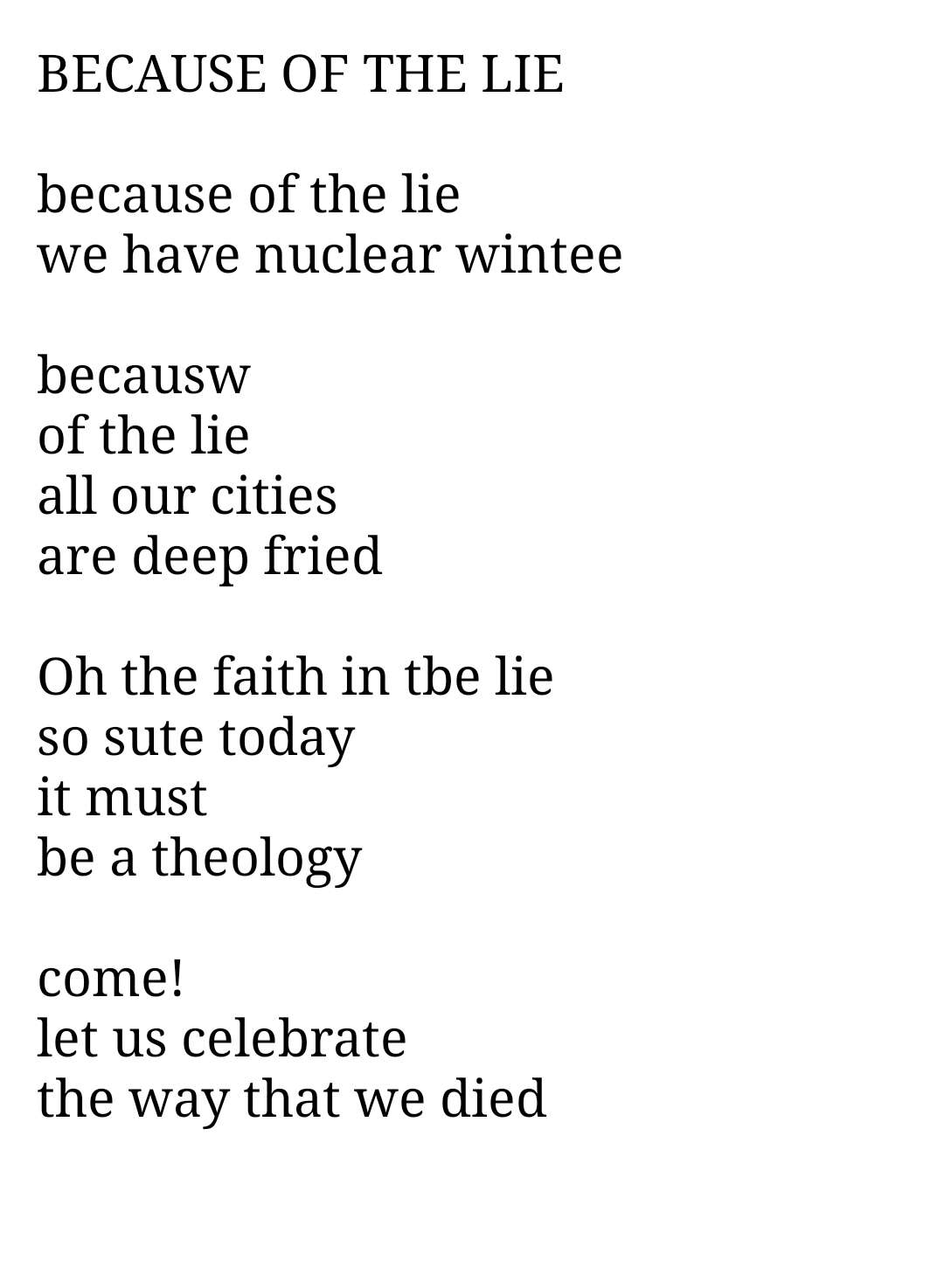 BECAUSE OF THE LIE – poems 2 die for